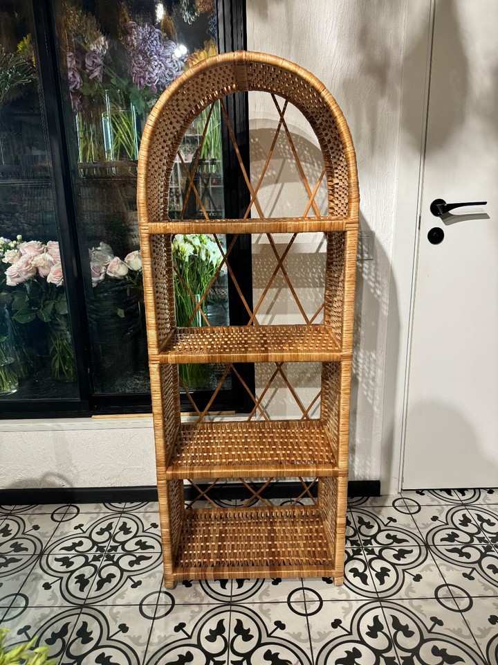 NEW wicker arch shelving unit etagere shelf boho bookcase decor book ...