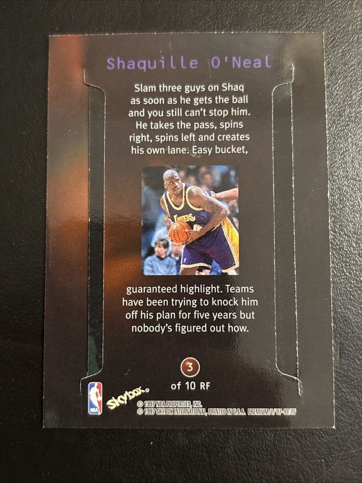 1997 SkyBox Premium #3 RF Shaquille O'Neal Los Angeles Lakers ...