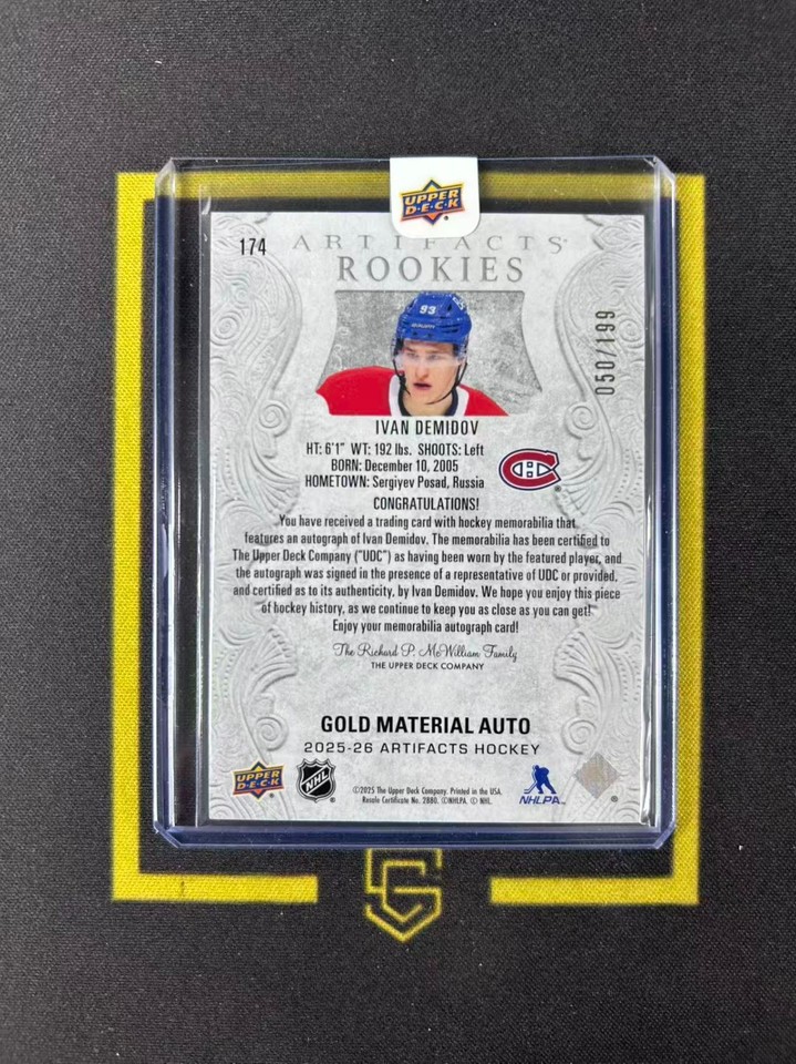 2025-26 Upper Deck Artifacts Rookie Gold Material Auto 50/199 Ivan ...