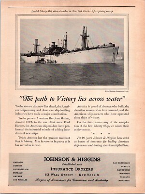 VINTAGE 1944 JOHNSON & HIGGINS INSURANCE NEW YORK HARBOR WWII ERA PRINT ...