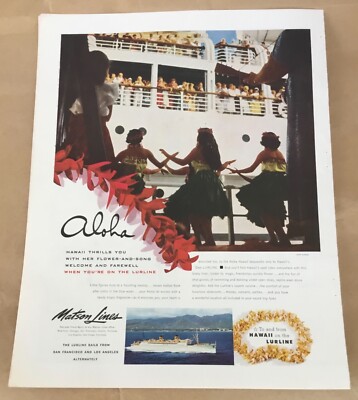 Matson Lines Hawaii vintage print ad 1952 art 50s illustration cruise ...