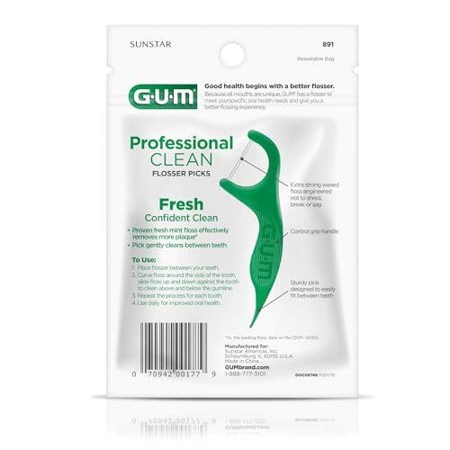 GUM Professional Clean Floss Picks - Extra Strong Shred-Resistant Floss ...