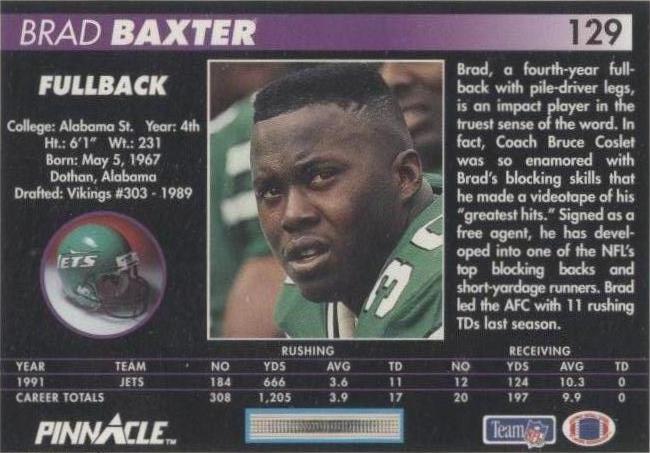 1992 Pinnacle Brad Baxter #129 for sale | eBay