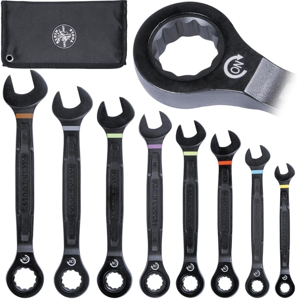 Klein Tools 69408MG Ratcheting Combination Wrench Set, Metric, 8-Piece ...