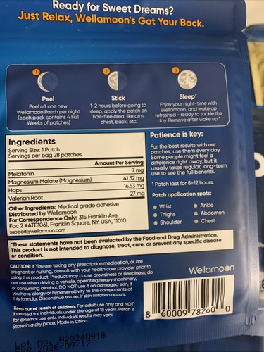Wellamoon Sleep Support Patches 28 Patches NEW SEALED-Exp 9/17/26 Lot ...