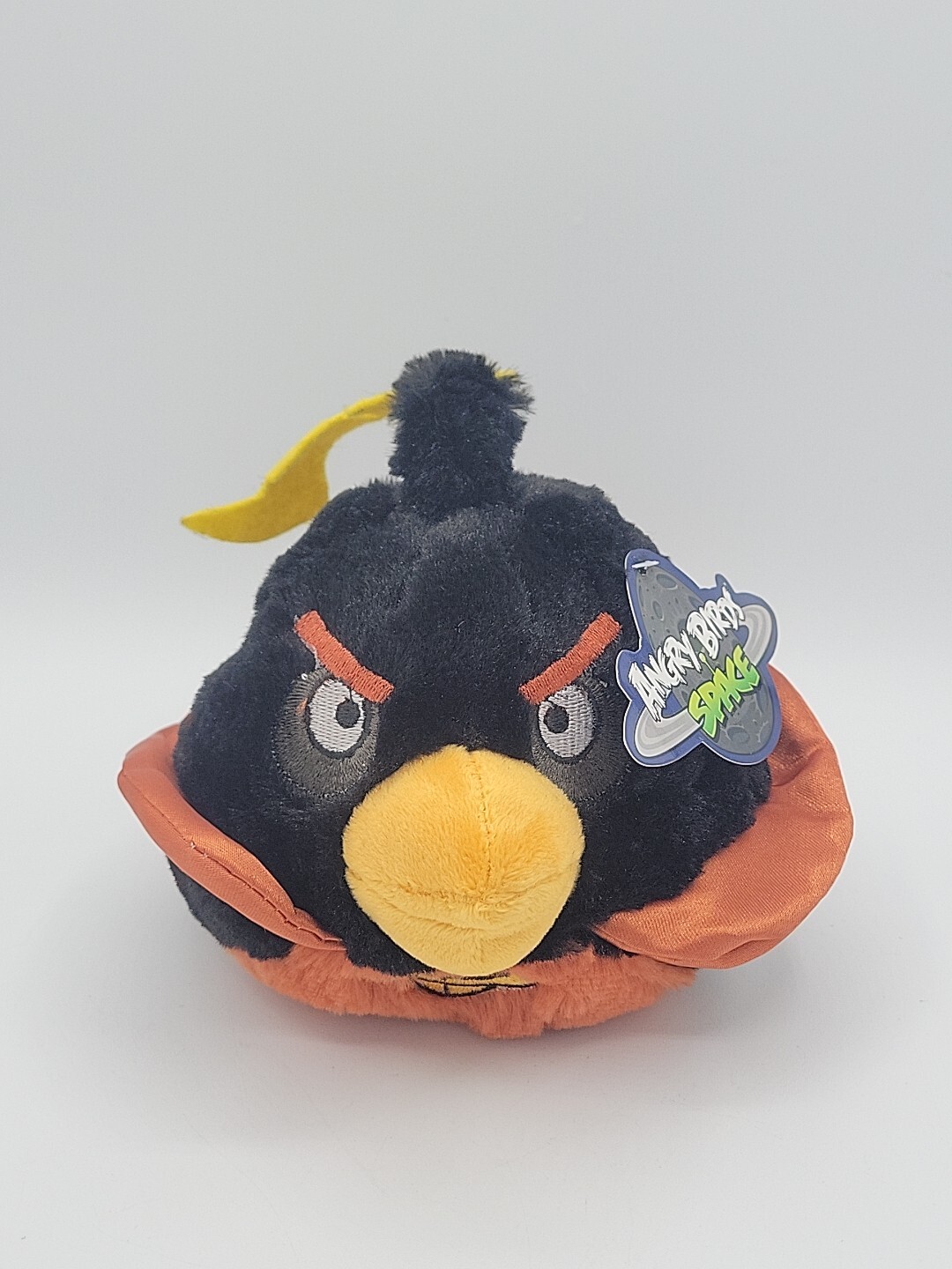 Angry Bird Space Bomb Bird Plush 8" Black Orange Cape Yellow Flame NO ...