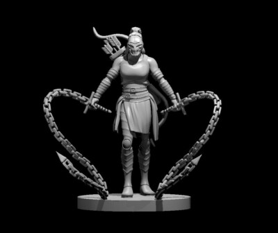 Human Female Chain Fighter Warrior 28mm Scale DND D&D Tabletop ...