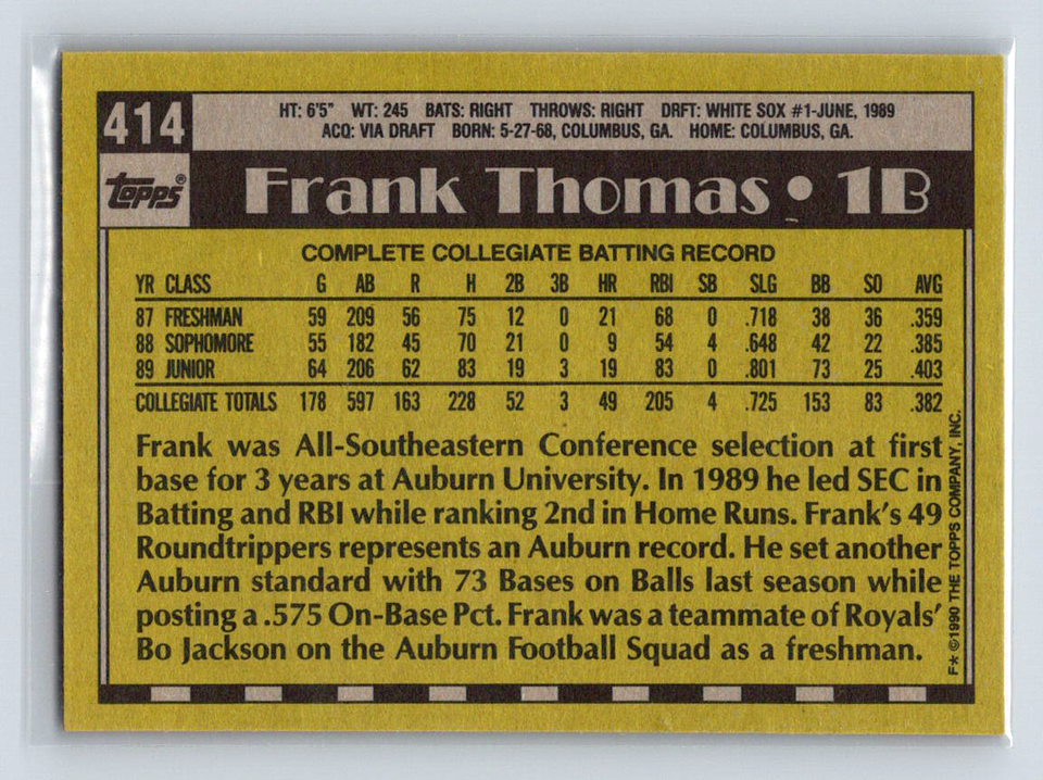 1990 Topps #414 Frank Thomas -Base-Chicago White Sox | eBay