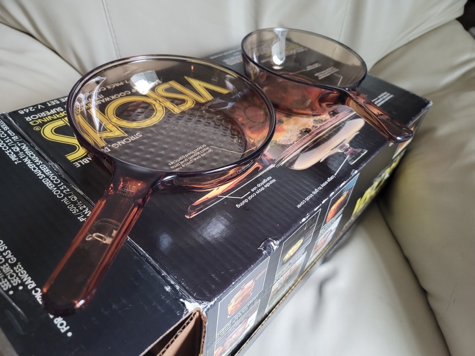 Corning ware rangetop cookware 7 pieces, V-286, Vision amber glass 1987 ...