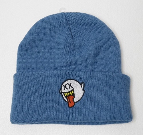 Embroidered Blue & White Mario Bros Boo Ghost Beanie Adult Size Fits ...