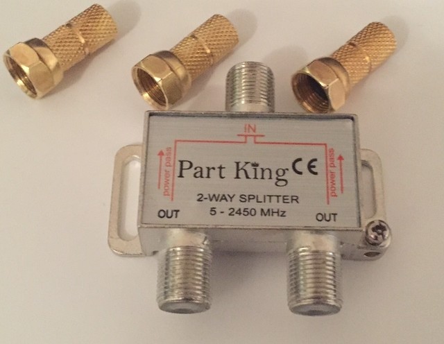 Part King 2 Way Aerial Freeview Virgin Media TV Cable Splitter Gold F ...