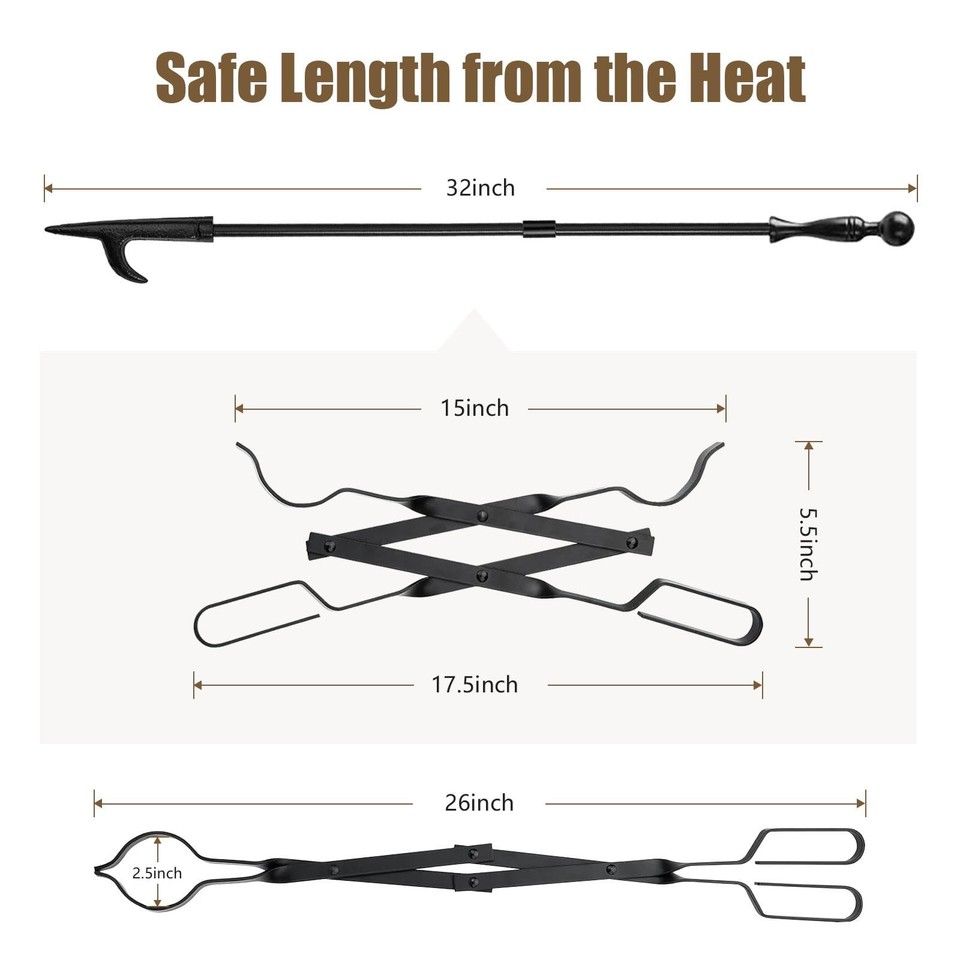 AMAGABELI Garden & Home 32" Long Fire Pit Poker Stick and 26" Fireplace ...