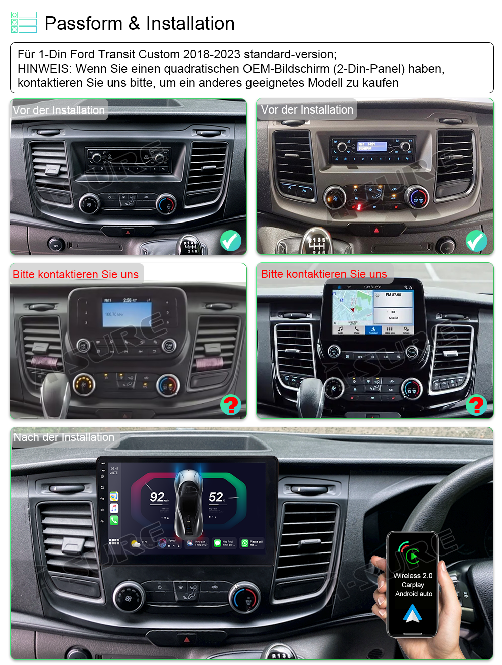 2 DIN 32GB Autoradio Navi Radio GPS BT SWC Ford Transit Tourneo Custom ...