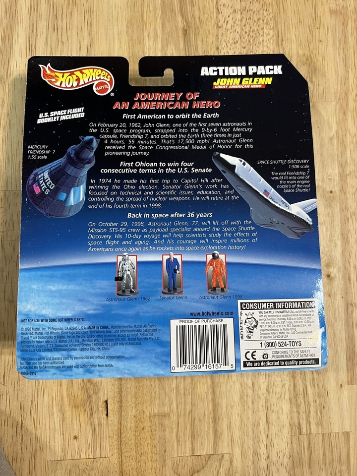 Hot Wheels Action Pack John Glenn Commemorating NASA Mission STS-95 New ...