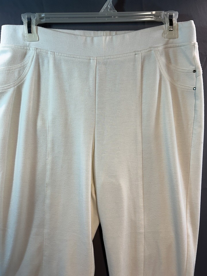 JM Collection Women's Size L Pants White Stud Straight Leg Tummy ...