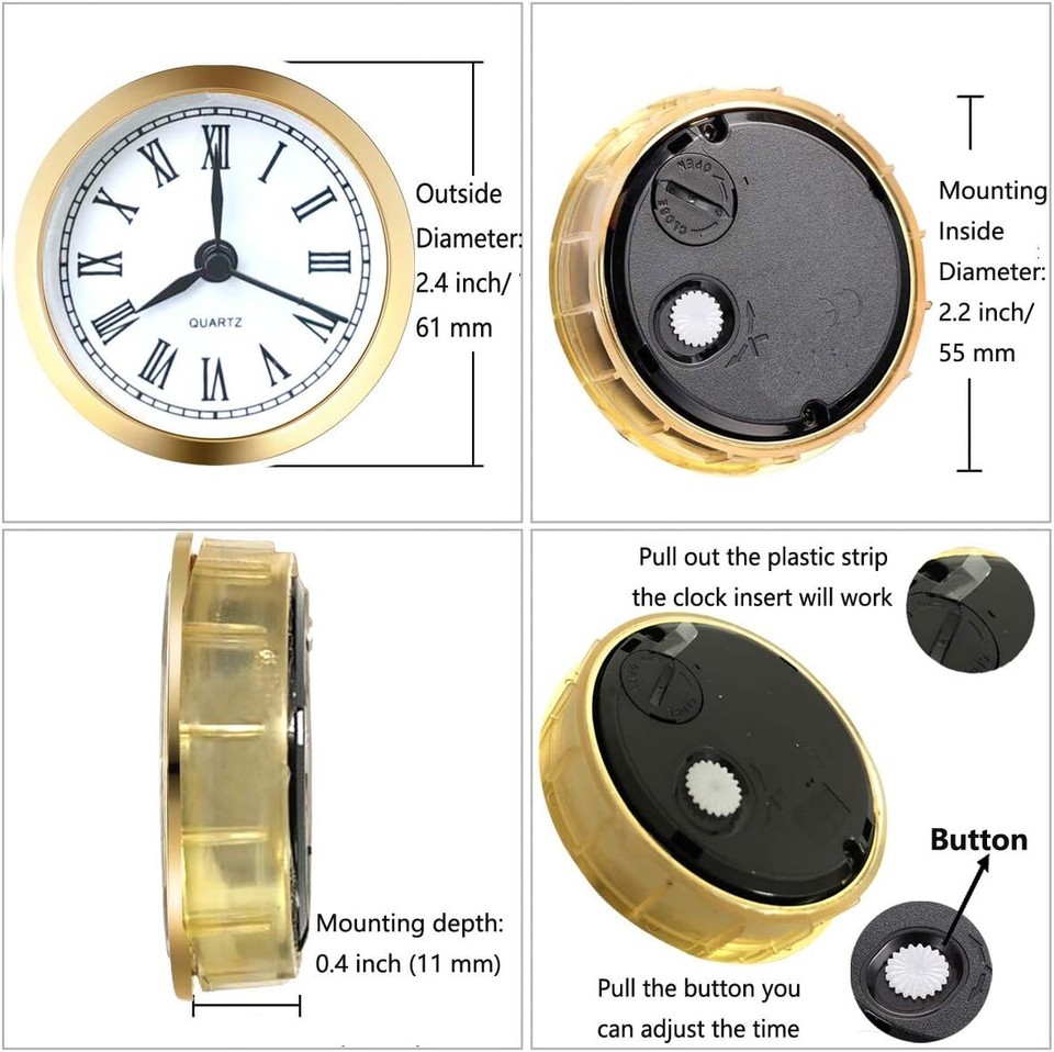 Mini Clock Insert 2.4 Inch (61 Mm) round Quartz Clock Fit-Up Movement ...