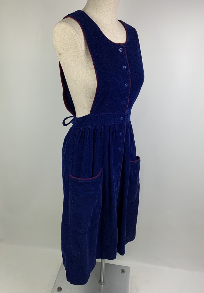 Vintage Corduroy Apron Pinafore Jumper Dress Blue Womens 9/10 100% ...