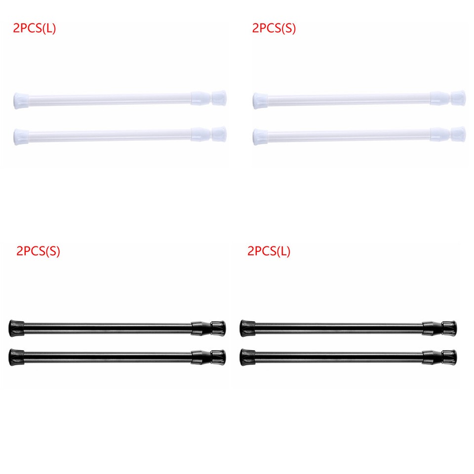 2 Metal Curtain Tension Rods Spring Rotate Adjustable Tighten Tube ...