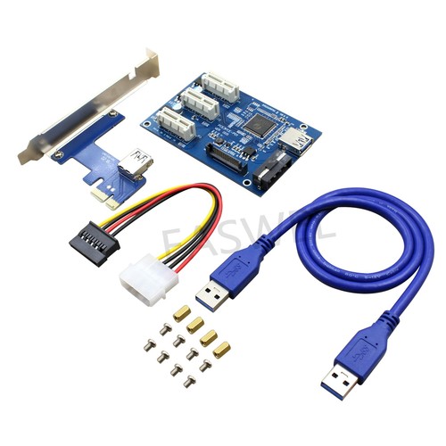 Blue PCIe 1 to 3 PCI Express 1X Slots Riser Card Mini ITX 3 PCI-e Slot Adapter | eBay