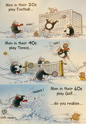 Funny Eric the Penguin Birthday Greeting Card ~ Playing Sports ...