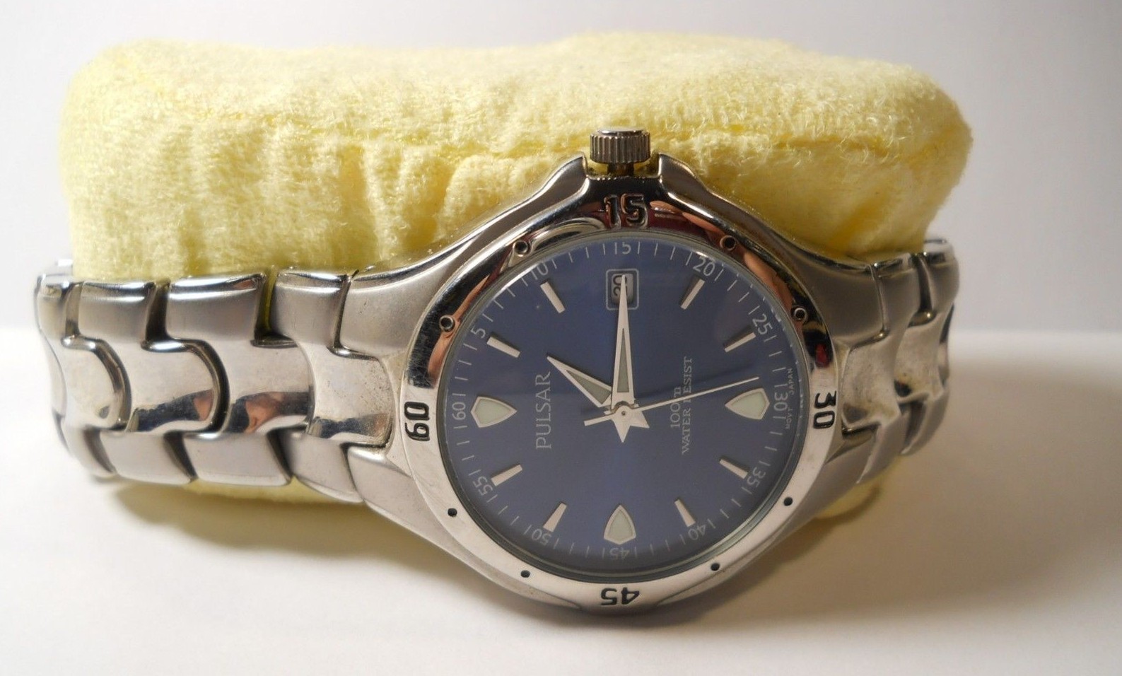 Men's PULSAR Watch VX32-X248 Blue Face Luminous Stainless Steel Band ...