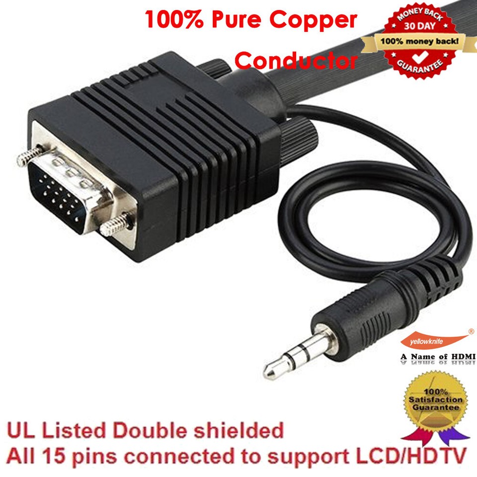 Long 15 feet Shielded VGA SVGA Cable with 3.5mm Audio, HD15 Male to ...