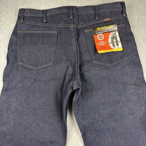 Rustler Jeans Mens 38x29 Blue Work Advantage Heavy Bootcut Raw Denim ...