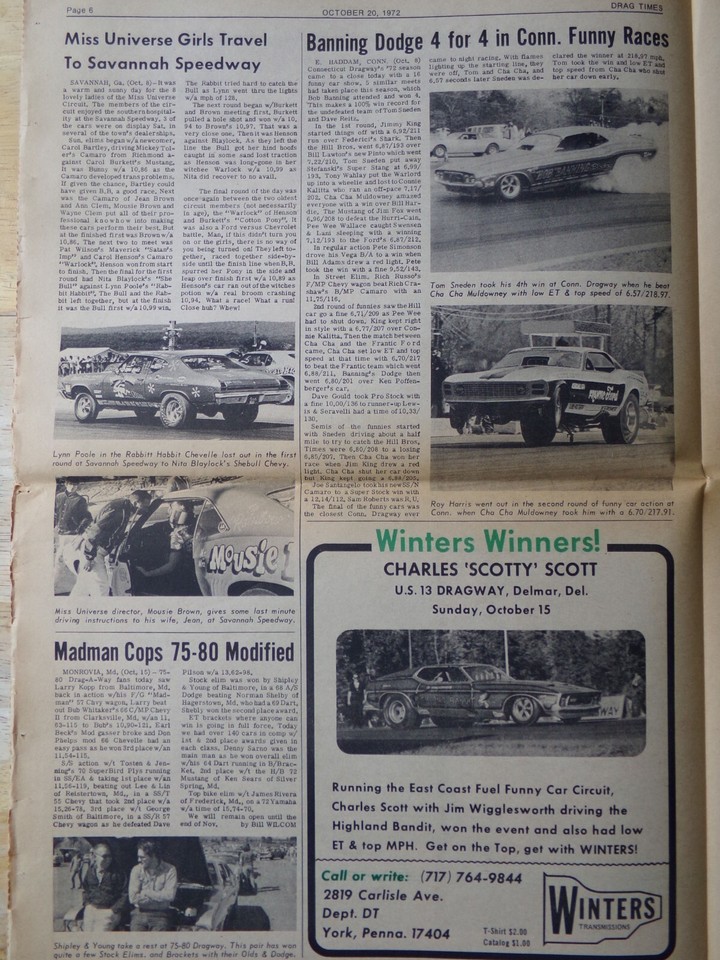 1972 Drag Times-Bob Banning-Larry Kopp-"Bunny" Burkett-BRUTUS-NORRIS ...