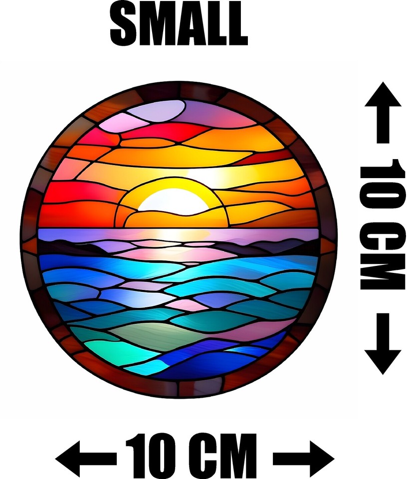 Sunset Sea Stained glass Effect Static cling window Sticker colourful ...