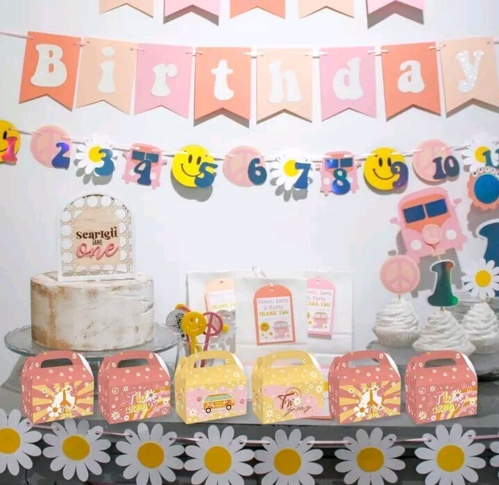 24 Piece Two Groovy Party Boxes Retro Hippie Boho Favors Boxes Goody ...
