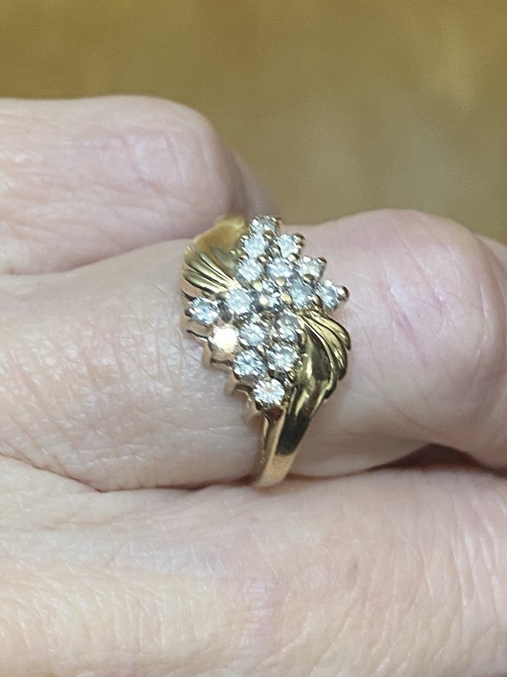 Firey, Sparkling 14k Yellow Gold Diamond Cluster Cocktail Ring .50 TCW ...