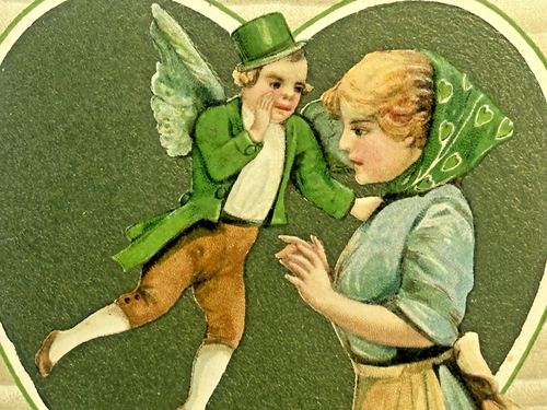 Schmucker Valentine Postcard Winsch Leprechaun Fairy Cupid Irish Lady u ...