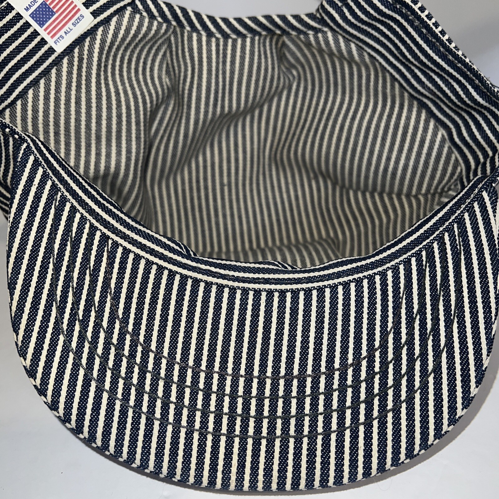 Vintage Railroad Train Conductor Hickory Stripe Hat Cap Blue White ...