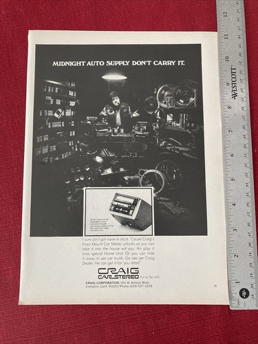 Craig Car Stereo 1972 Print Ad- Great To Frame! | eBay