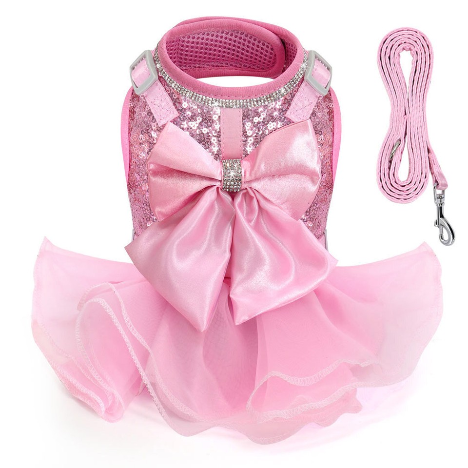 Fancy Dog Harness Dress with Leash Set Summer Puppy Girl Skirt Cat ...