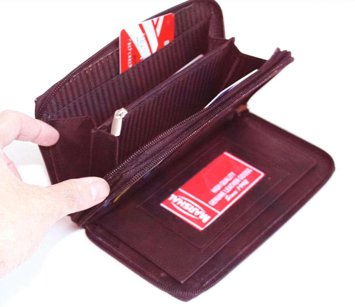 Genuine Leather Checkbook Secretary Wallet 2 Zipper Credit Card ...