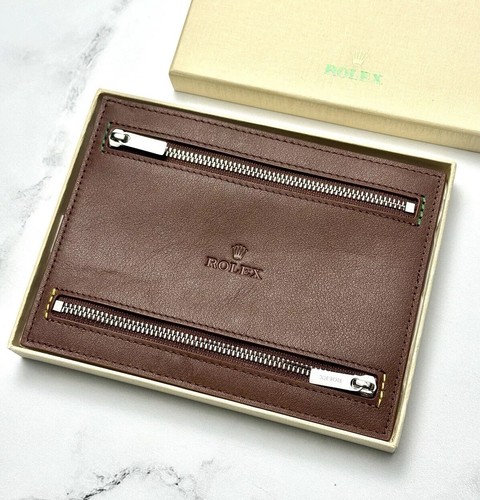 Rolex Pouch Signature Brown Leather 4-Zip Organizer Wallet AD VIP Gift ...