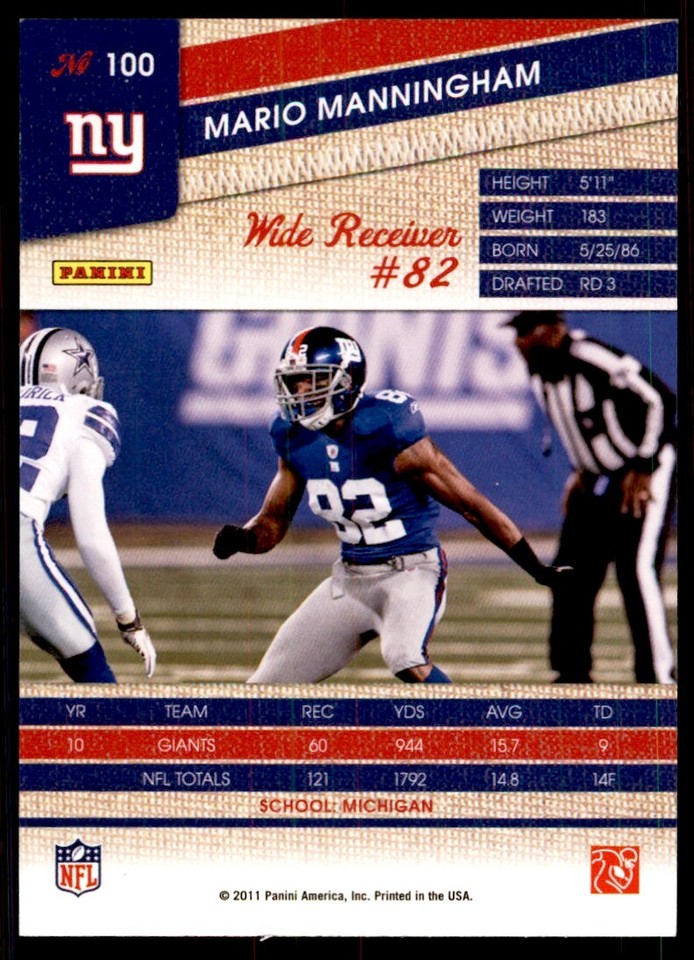 2011 Panini Threads #100 Mario Manningham | eBay
