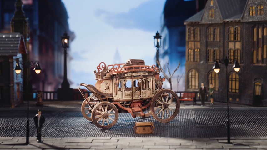 ROKR Stagecoach Mechanical Music Box 3D Wooden Puzzle Building Toy DIY ...