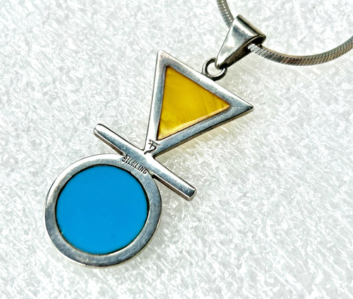 VINTAGE STERLING SILVER INVERTED TRIANGLE OVER CIRCLE SYMBOL PENDANT ...