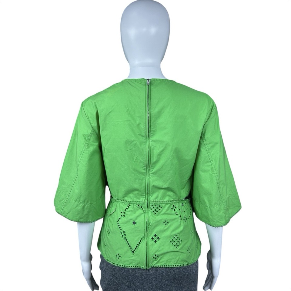 Ganni Broderie Anglaise Patch Blouse Top Sz 34 US 2 Kelly Green Boho ...