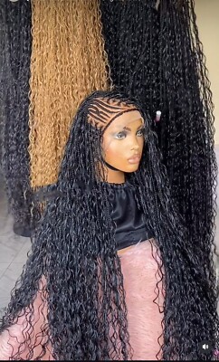 36 inch Boho Knotless Braided Wig, Bohemian Box Braid Full Lace Goddess ...