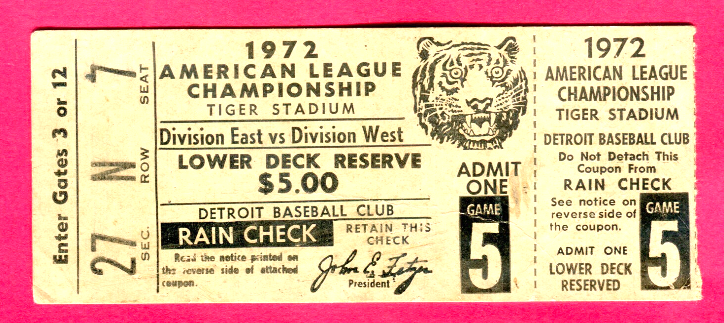 CLINCHER-A'S REGGIE STOLE HOME/TEARS HAMSTRING-1972 ALCS GM#5 TICKET ...