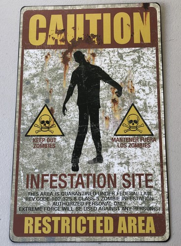 Caution Zombie Restricted Area Halloween Spooky Keep Out Metal Sign ...
