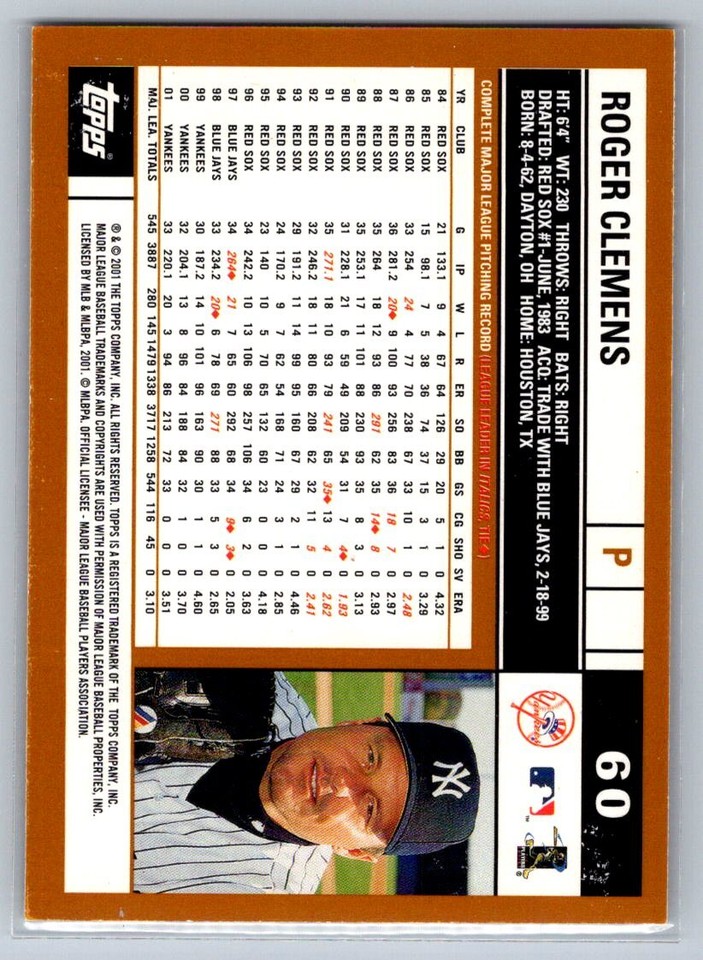 2002 Topps Chrome #60 Roger Clemens Gold Refractors | eBay