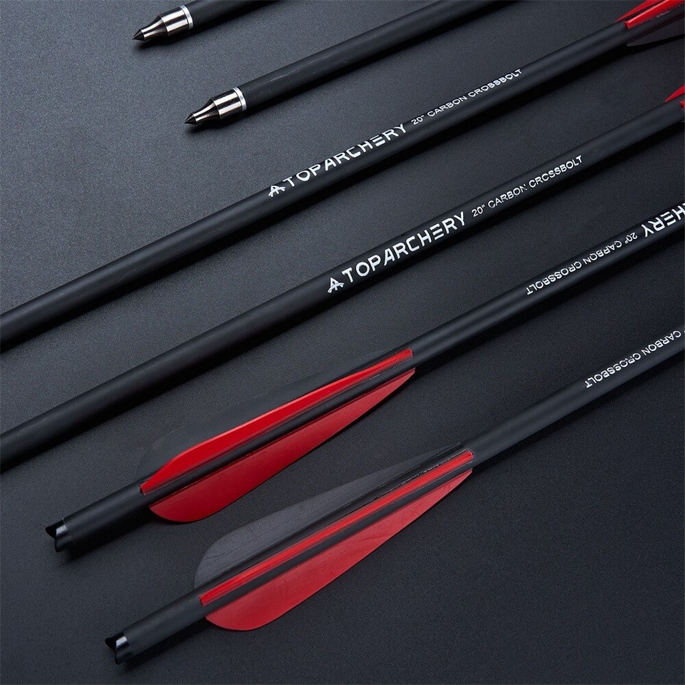 12pcs 20" Carbon Crossbow Bolts + 3pc LED Lighted Nocks Half Moon Nocks ...