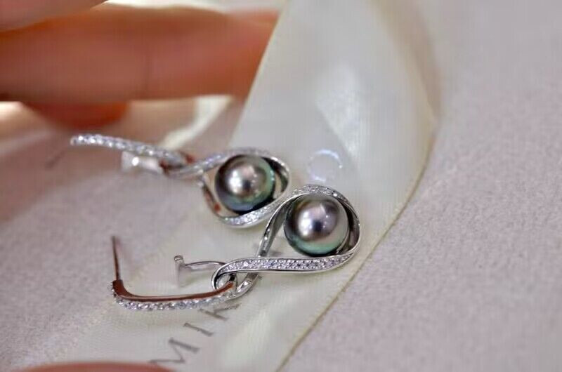 stunning 9-10mm tahitian round bl peack green pearl stud earring 925s ...