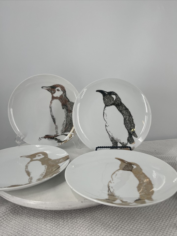 Pier 1 Imports Gold Penguin Bread Salad appetizer dessert plates 8 1/4 ...