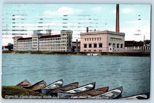 1909 Elgin Illinois Elgins National Watch Co's. Plant From Boat Landing ...