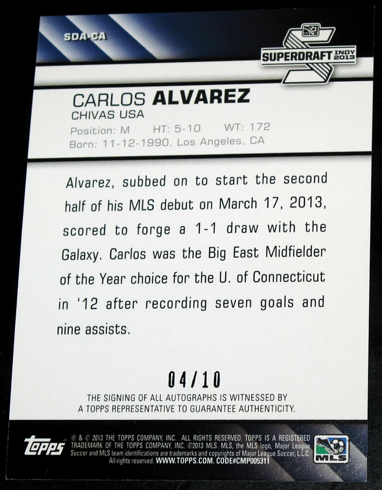 2013 Topps MLS Carlos Alvarez Superdraft Autographs RED # 04/10 Auto | eBay